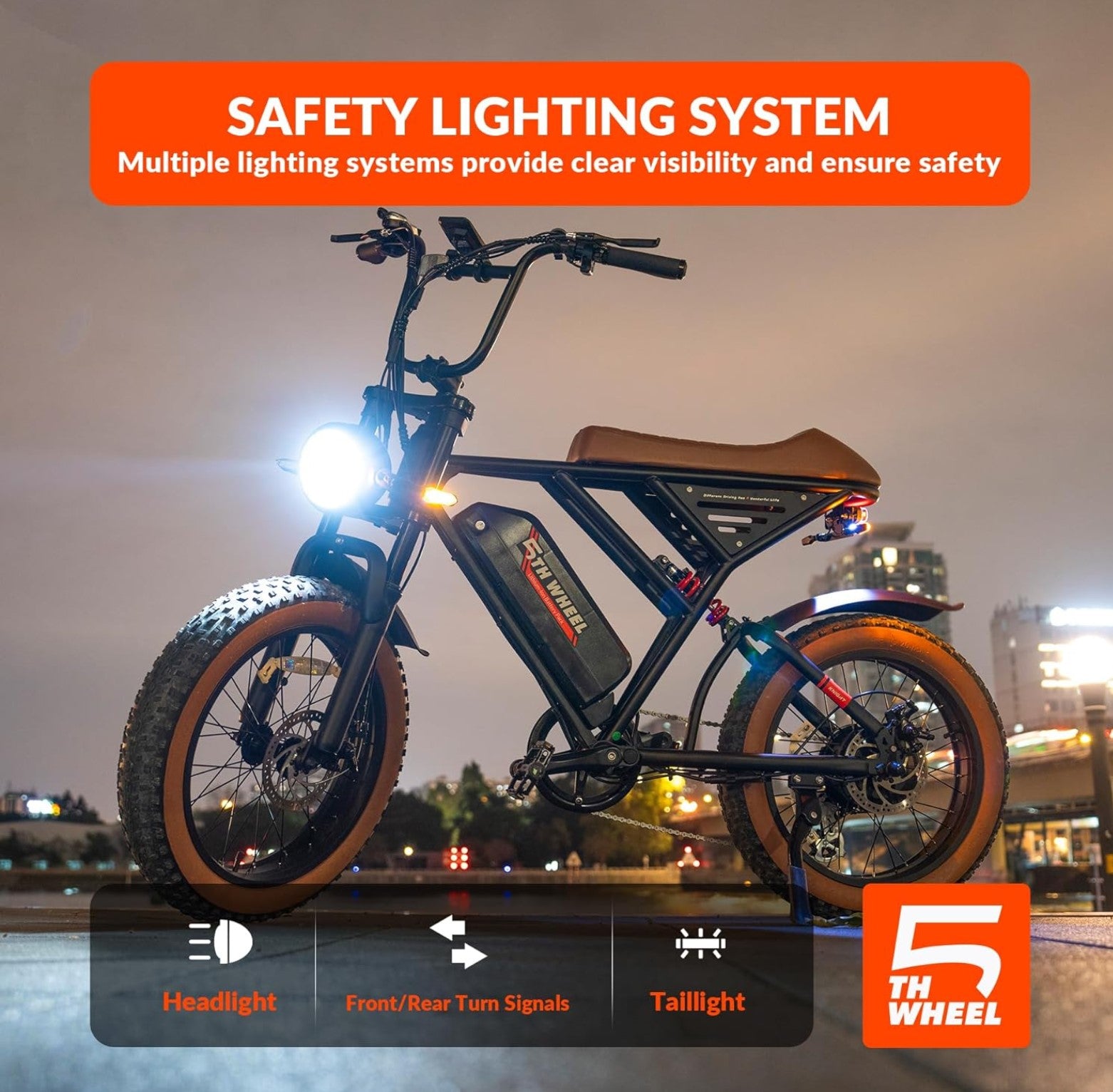 5TH WHEEL KNIGHT Retro Electric Bike| 1500W Peak Motor & 35 Mile Range ...